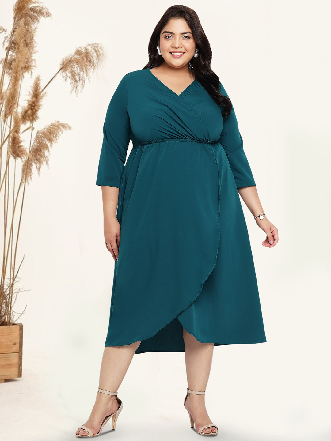 Buy Wild U Plus Size V Neck Wrap Midi Dress - Dresses for Women ...