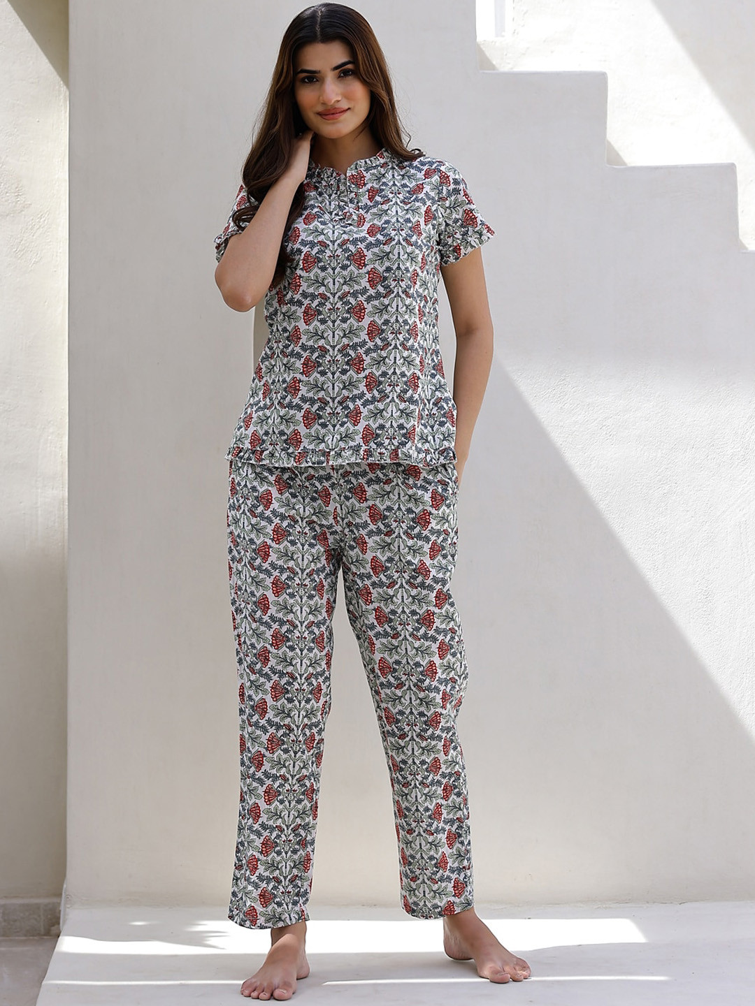 Buy SANSKRUTIHOMES Floral Printed Pure Cotton Night Suit - Night Suits ...