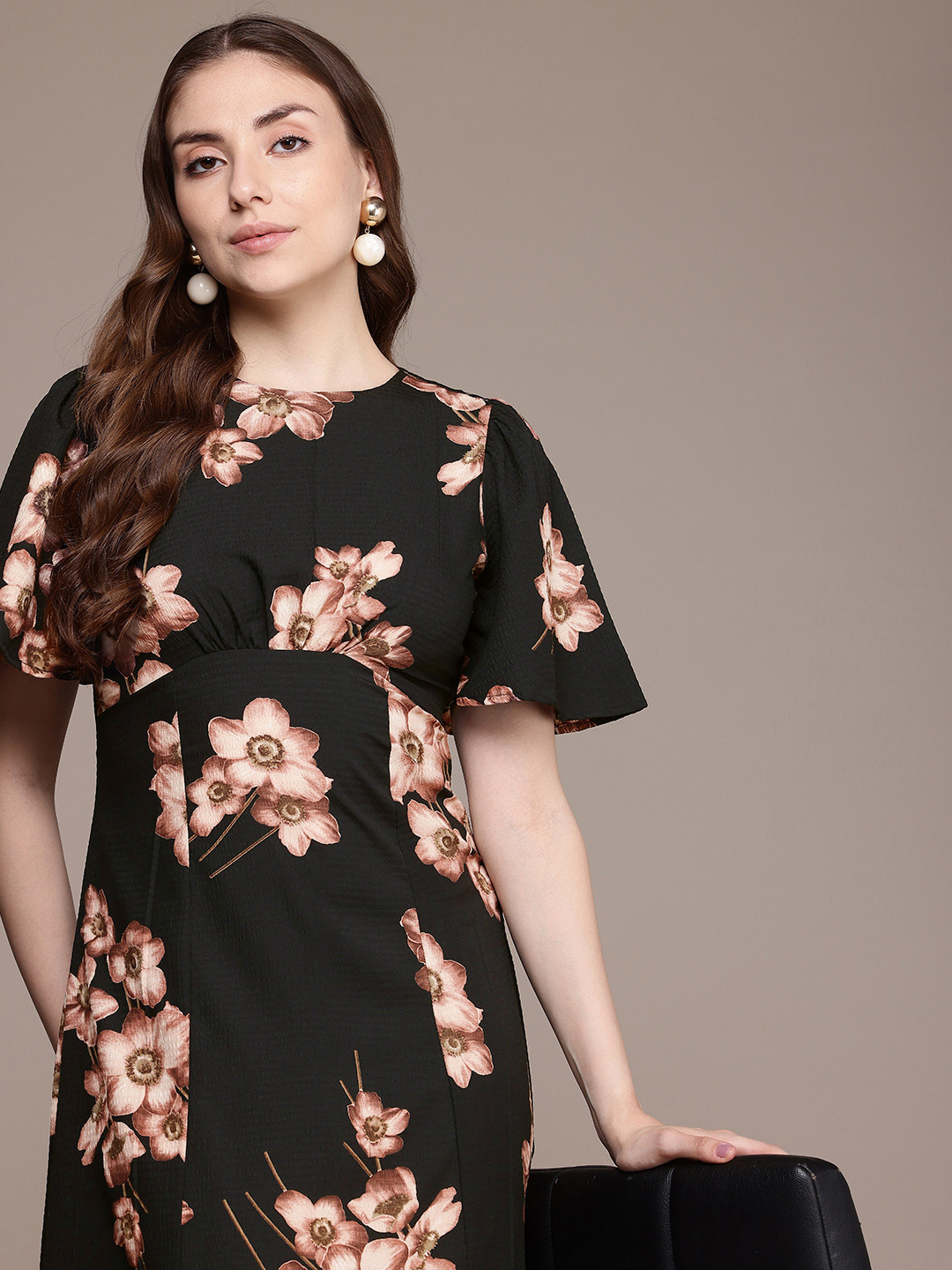 Buy French Connection Floral Printed Flared Sleeve A Line Maxi Dress ...