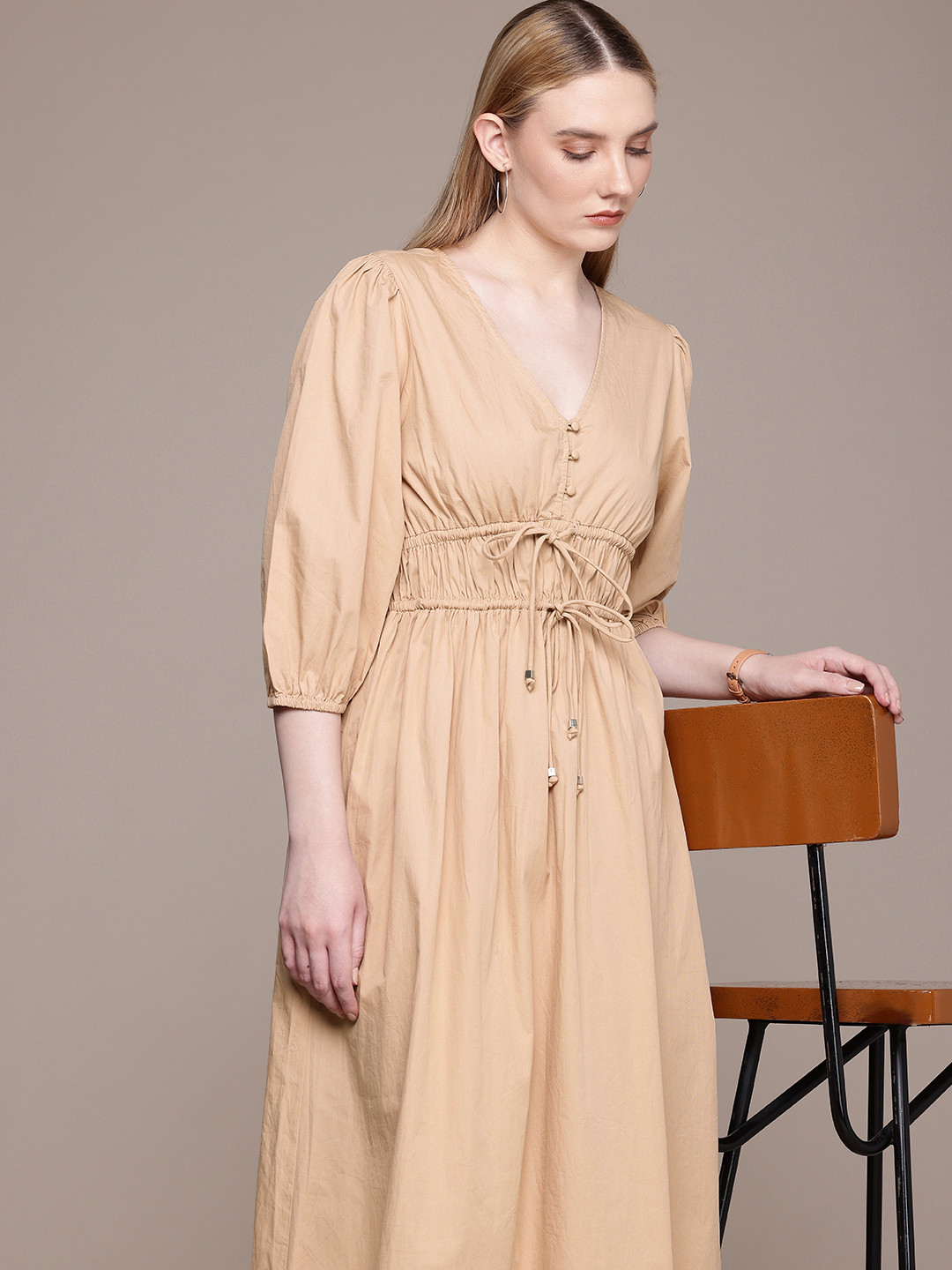 Buy French Connection Pure Cotton Puff Sleeve Fit & Flare Midi Dress ...