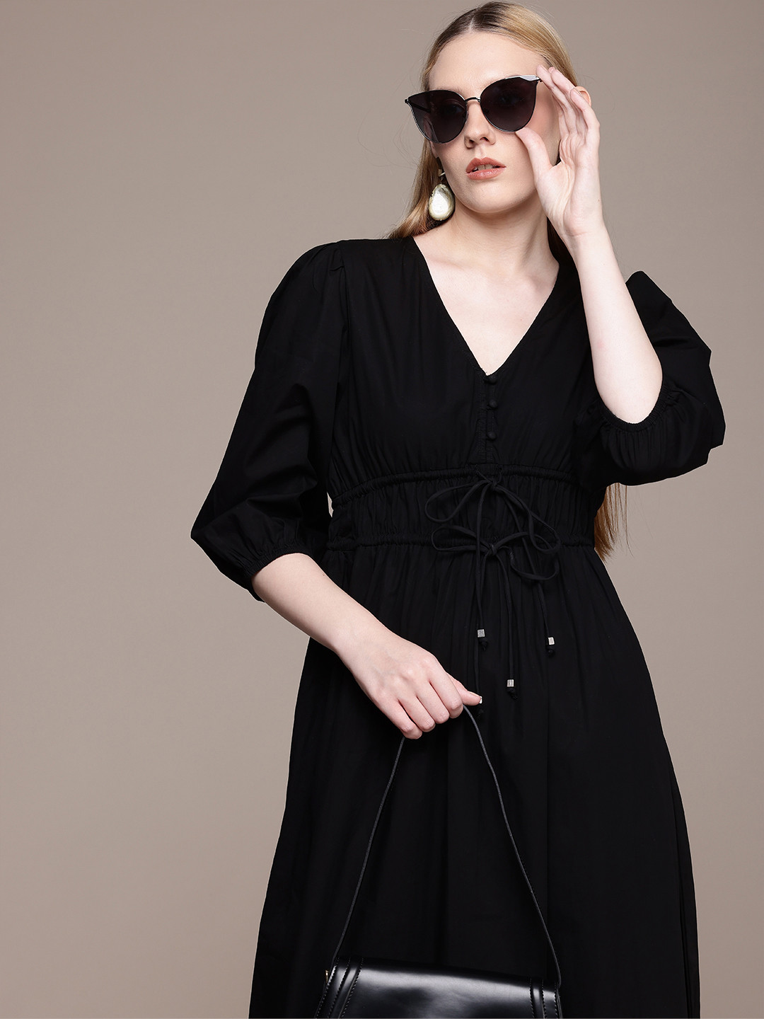 Buy French Connection Pure Cotton Puff Sleeve Fit & Flare Midi Dress ...