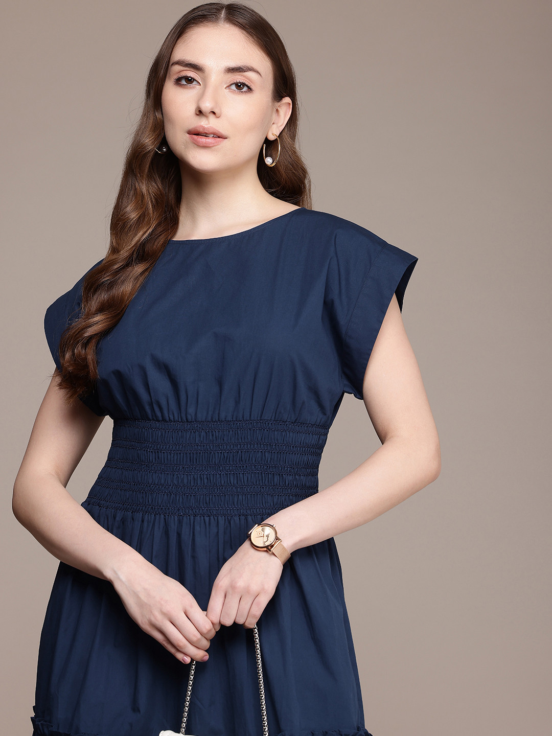 Buy French Connection Boat Neck Extended Sleeves Smocked Pure Cotton ...