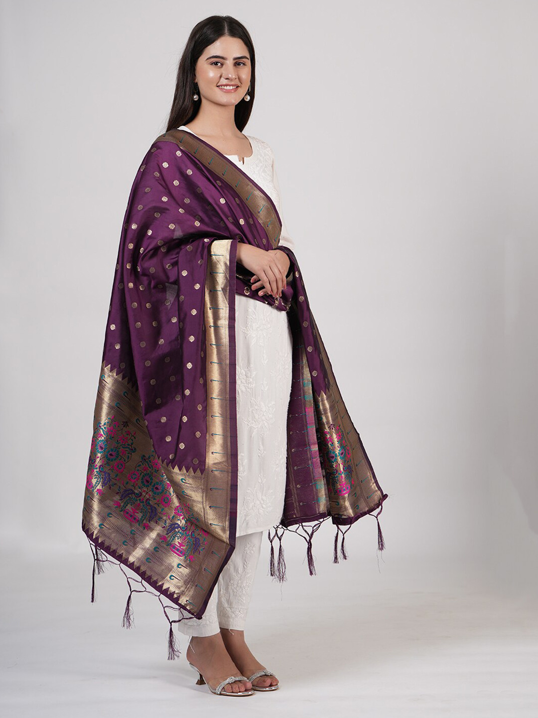 Buy MUFFLY Ethnic Motifs Woven Design Silk Dupatta - Dupatta for Women ...