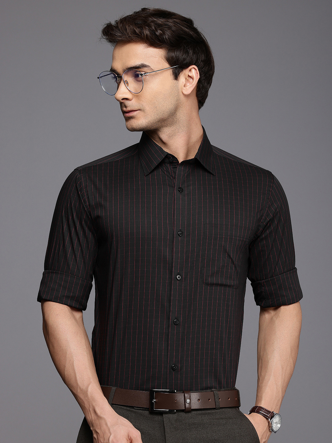 Buy Raymond Slim Fit Grid Tattersall Checks Opaque Formal Shirt ...