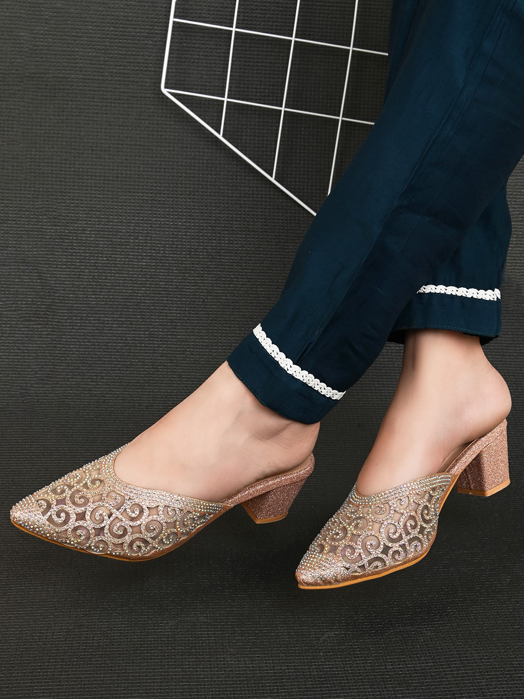 Buy XE Looks Embellished Block Heel Mules - Heels for Women 29422434 ...