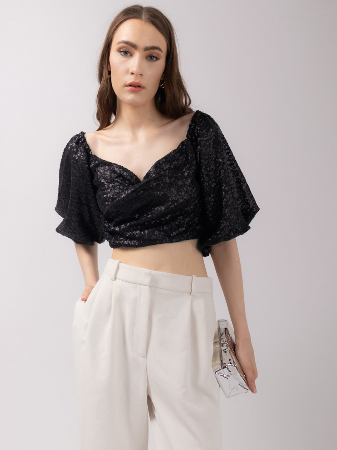 Buy Stylecast X Hersheinbox Sequined Sweetheart Neck Crop Top - Tops ...