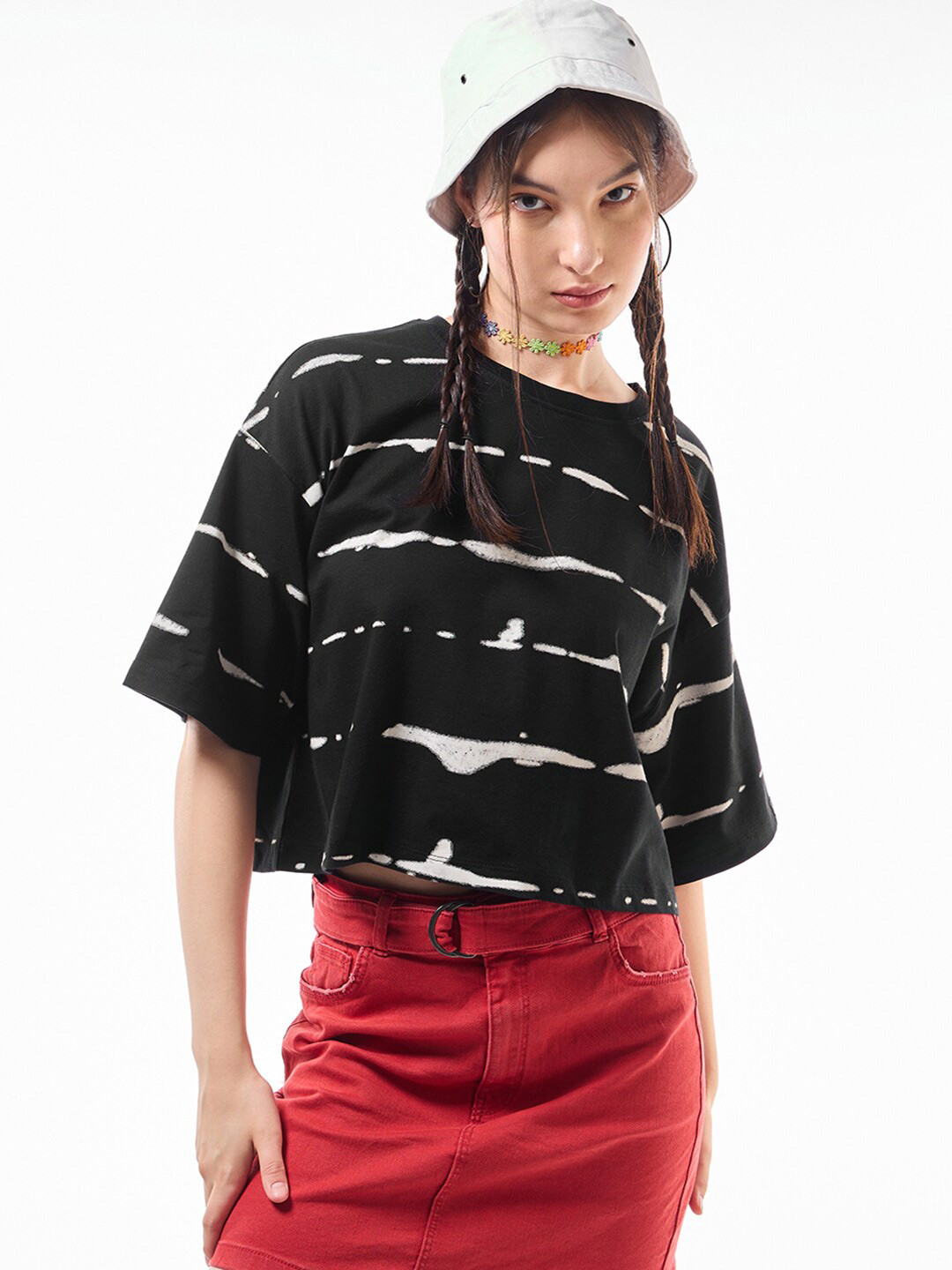 Buy Bewakoof Striped Regular Sleeves Cotton Oversized Crop Top - Tops ...