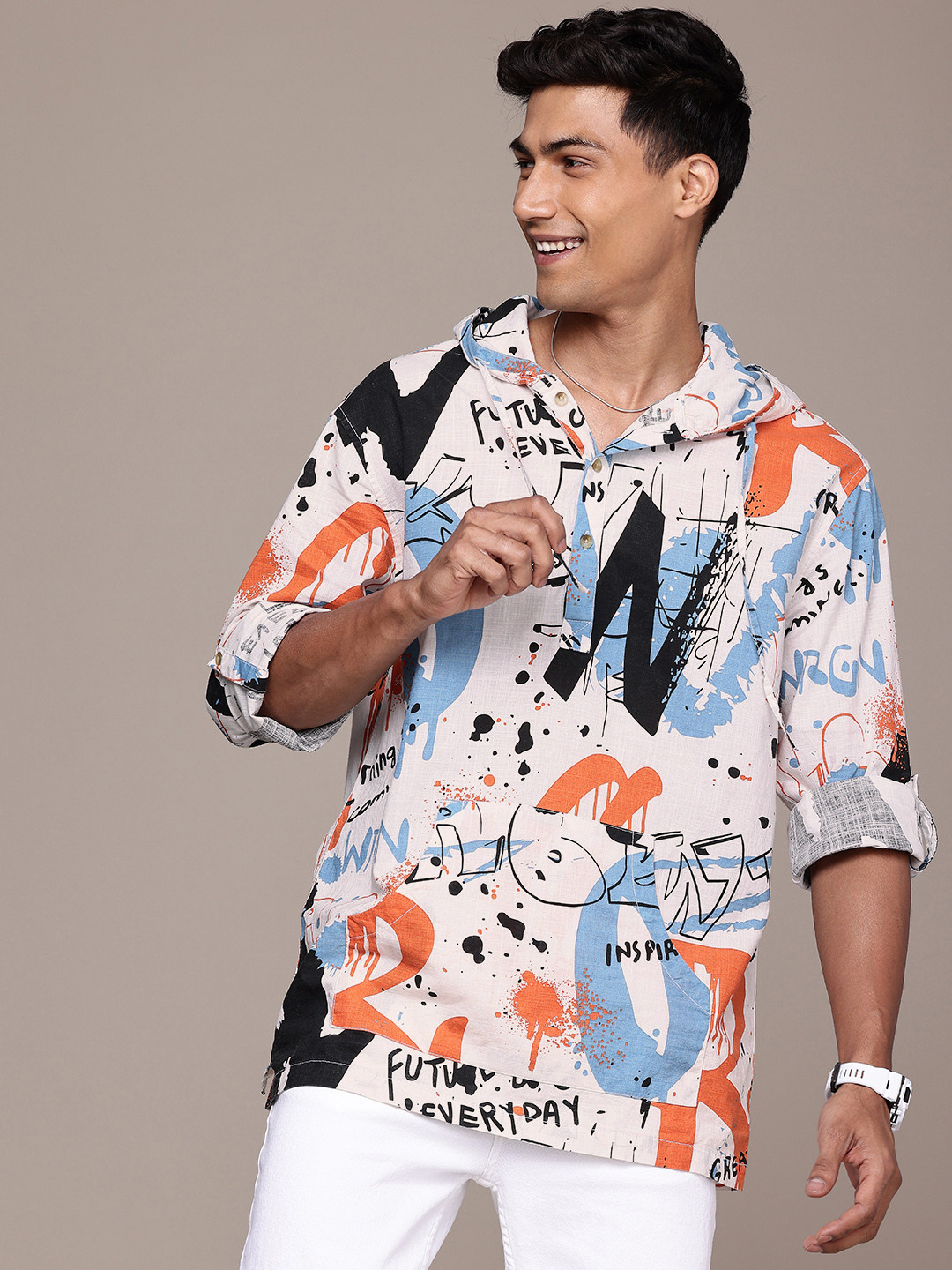 Buy WROGN Pure Cotton Graphic Printed Casual Shirt - Shirts for Men ...