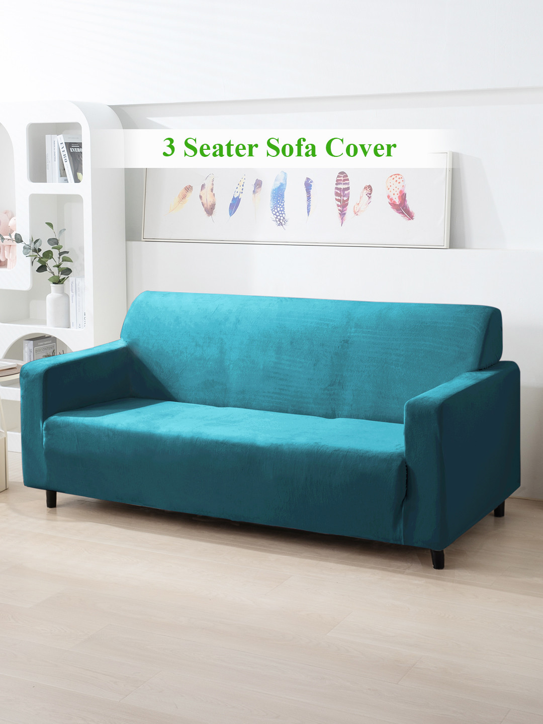 Buy HOKIPO Turquoise Blue Velvet 200 Gsm 3 Seater Sofa Cover With Arms ...