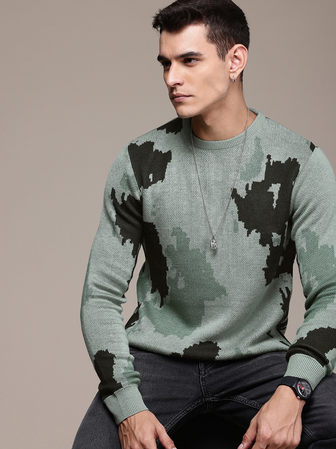 Buy The Roadster Life Co. Self Design Abstract Pullover Sweater ...