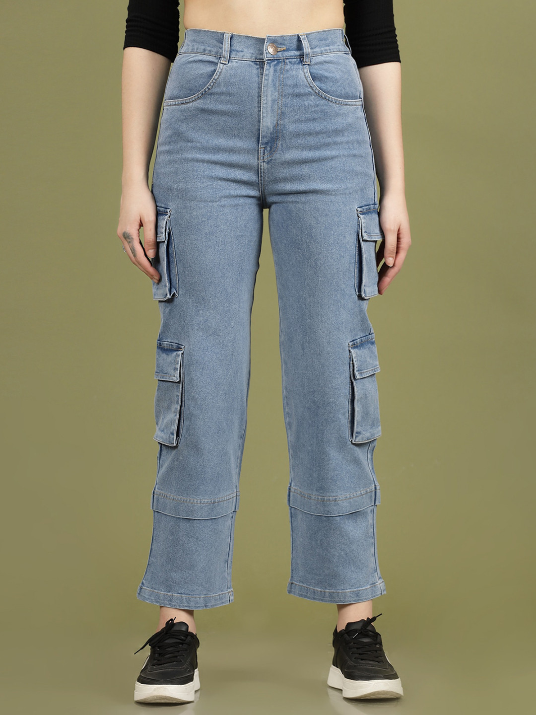 Buy PlusS Women Blue High Rise Clean Look Cotton Cargo Style Jeans ...