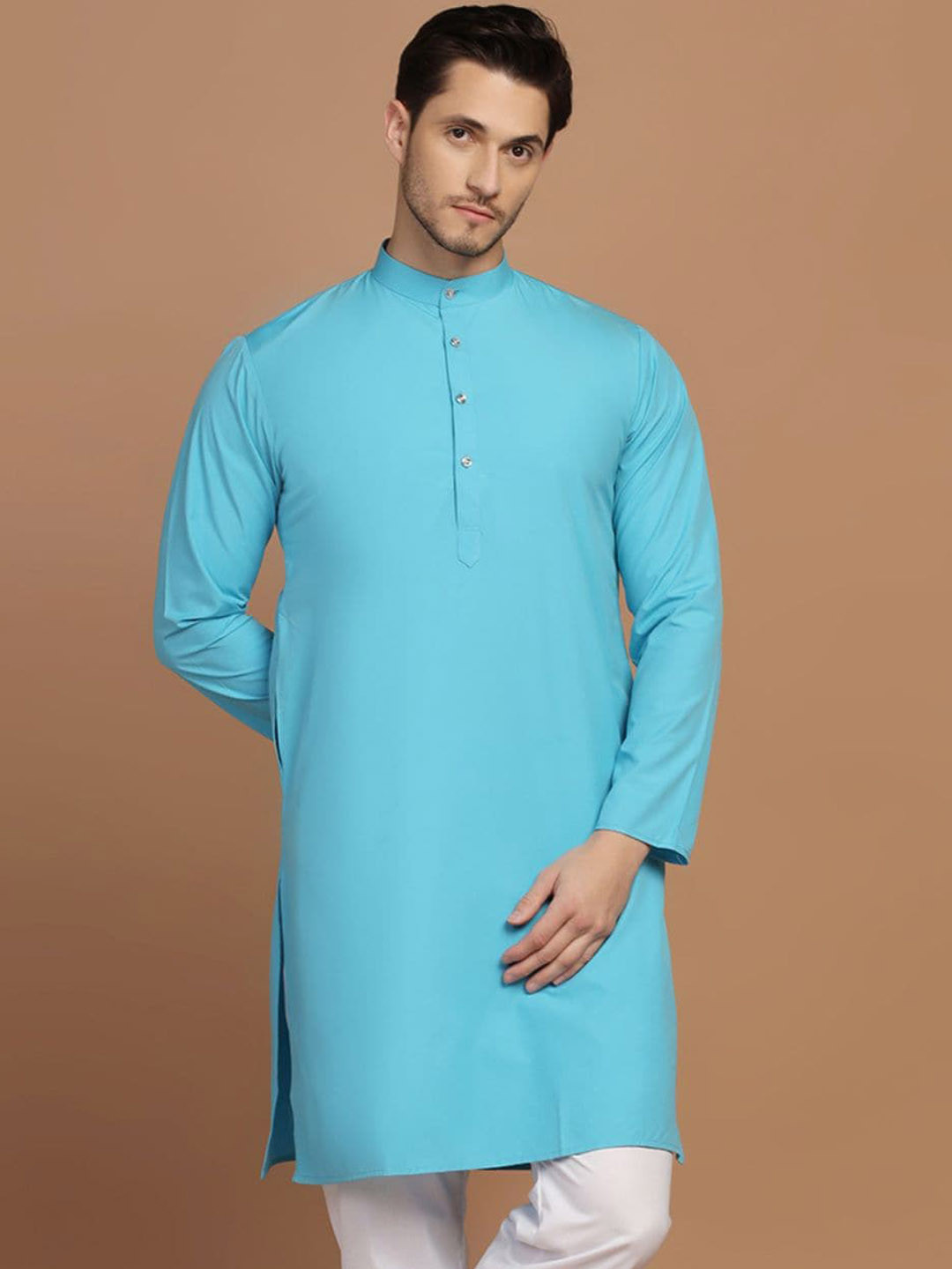 Buy TAHVO Mandarin Collar Cotton Straight Kurta - Kurtas for Men ...