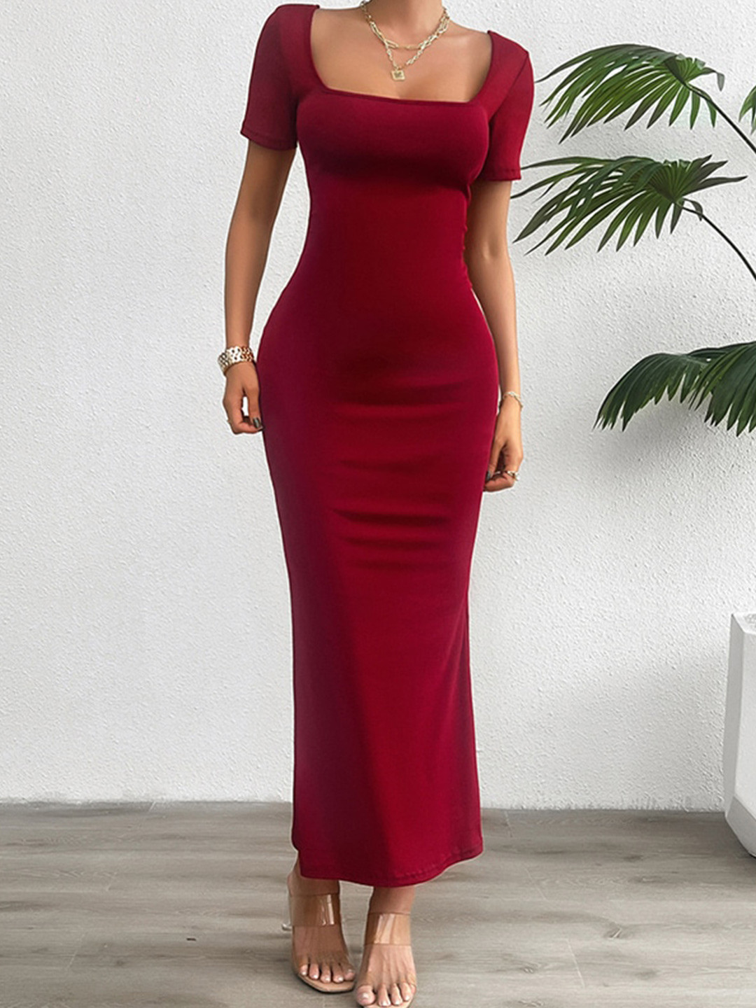 Buy StyleCast X Revolte Maroon Square Neck Maxi Dress - Dresses for ...
