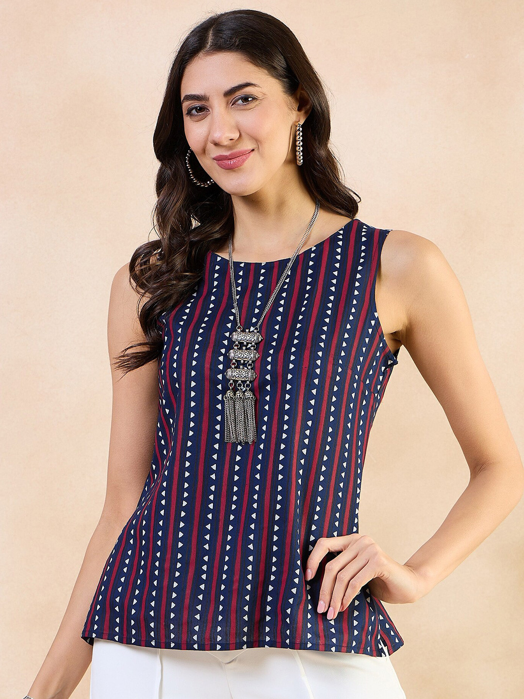 Buy Anouk Geometric Print Cotton Styled Back Top - Tops for Women ...