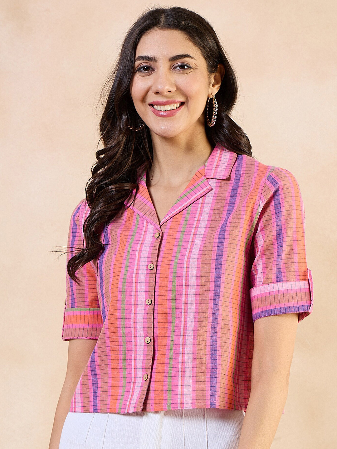 Buy Anouk Multi Printed Roll Up Sleeves Shirt Style Top - Tops for ...