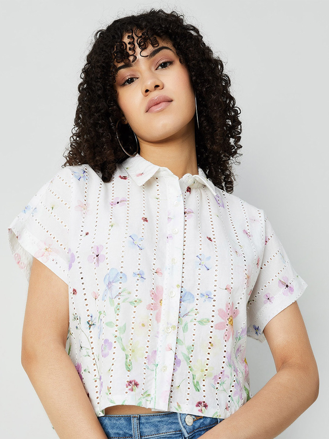 Buy Ginger By Lifestyle Floral Print Cotton Shirt Style Top - Tops for ...