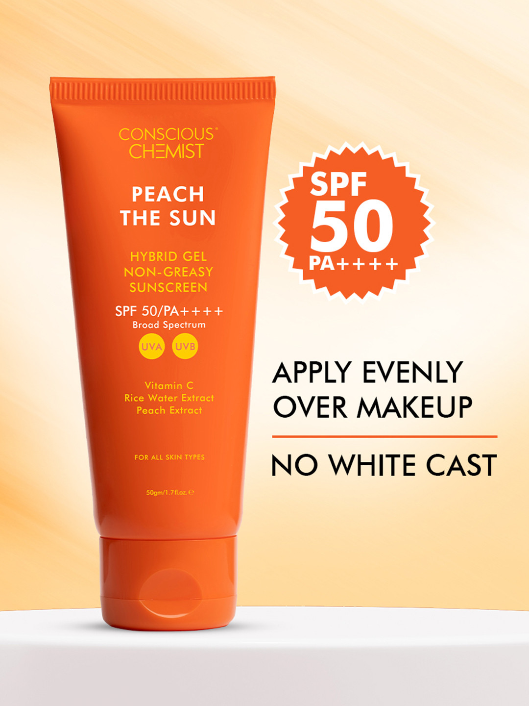 Buy Conscious Chemist Peach Sunscreen SPF 50 PA++++ With Vitamin C ...