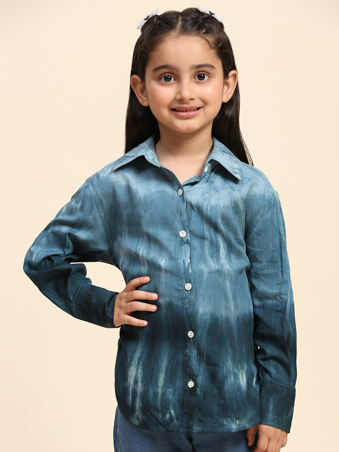 Buy Maaesa Girls Modern Fit Faded Spread Collar Long Casual Shirt ...