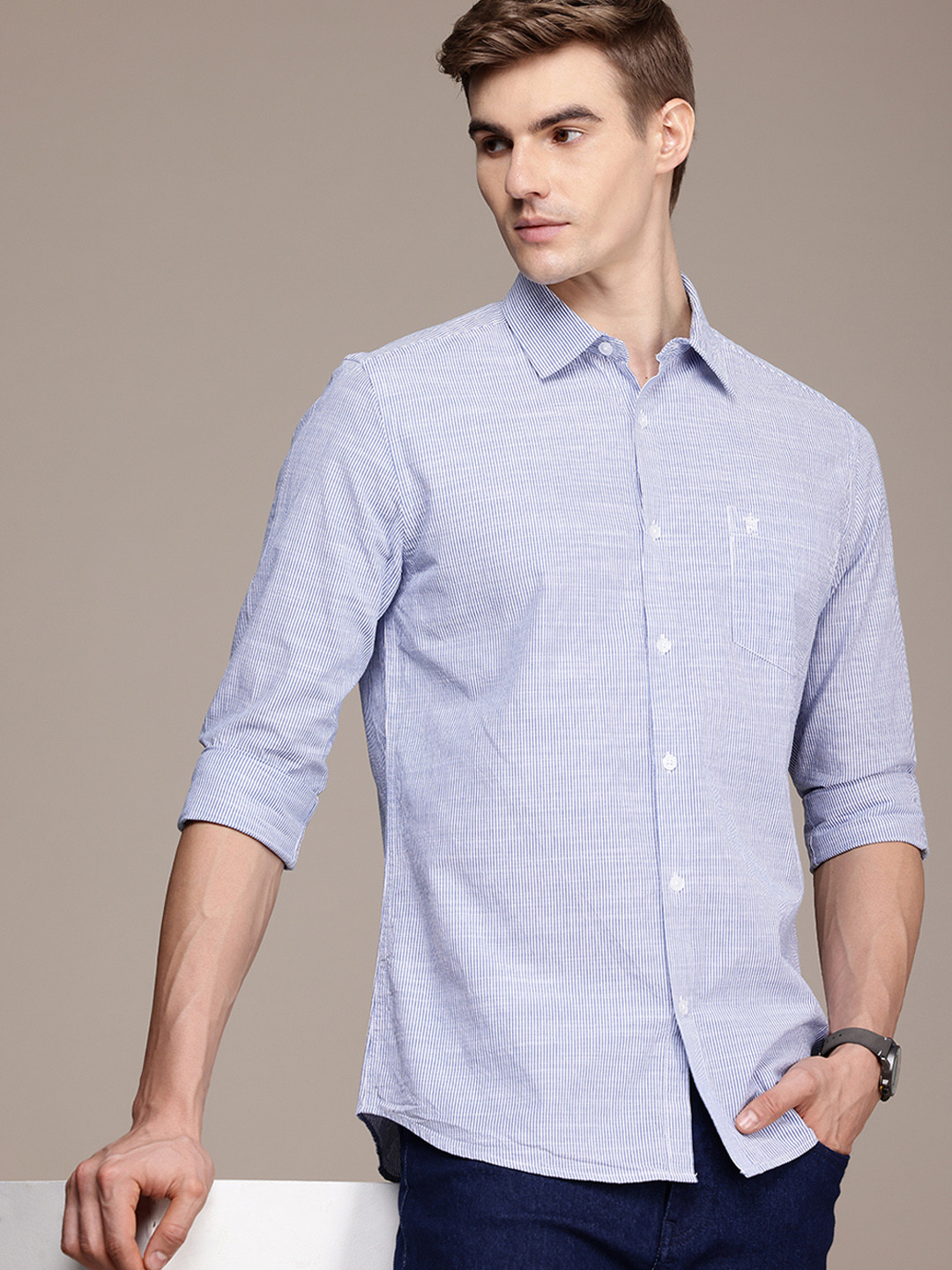 Buy French Connection Men Premium Slim Fit Striped Casual Shirt ...