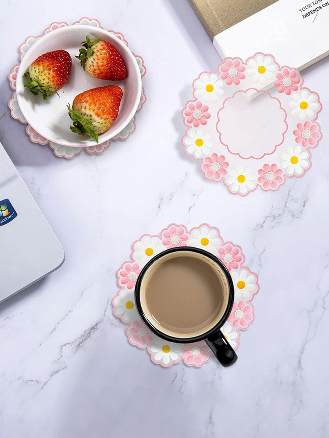 Buy P Plus International Pink & White 4 Pieces Floral Coasters ...