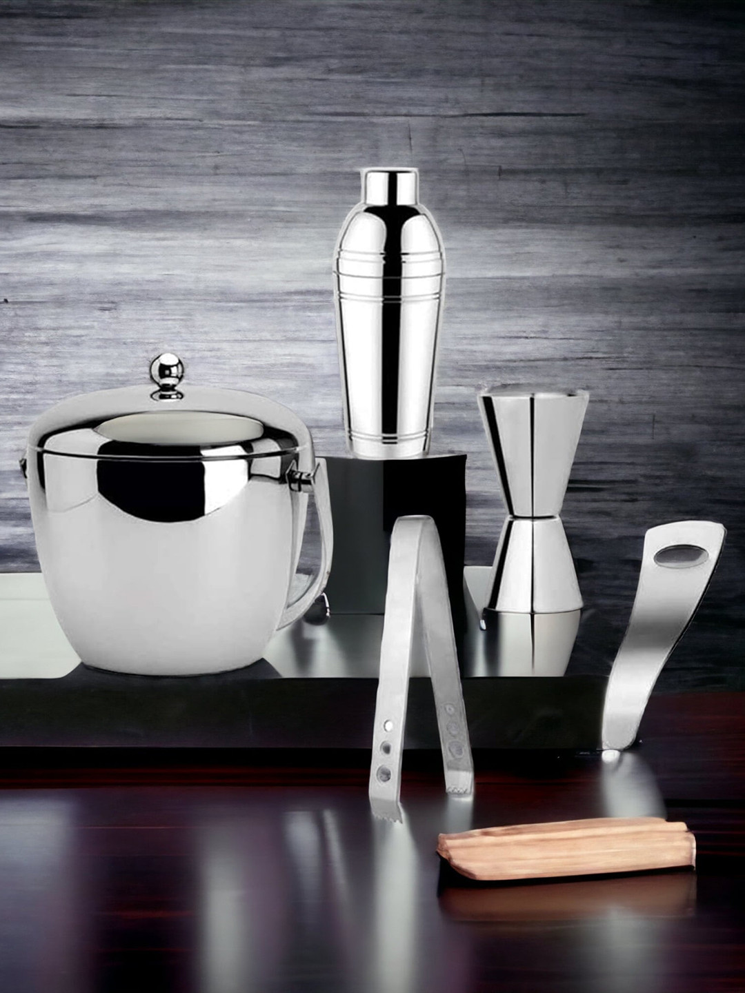 Buy FNS Silver Toned 5 Pcs Stainless Steel Bar Tool Set - Barware Tool ...