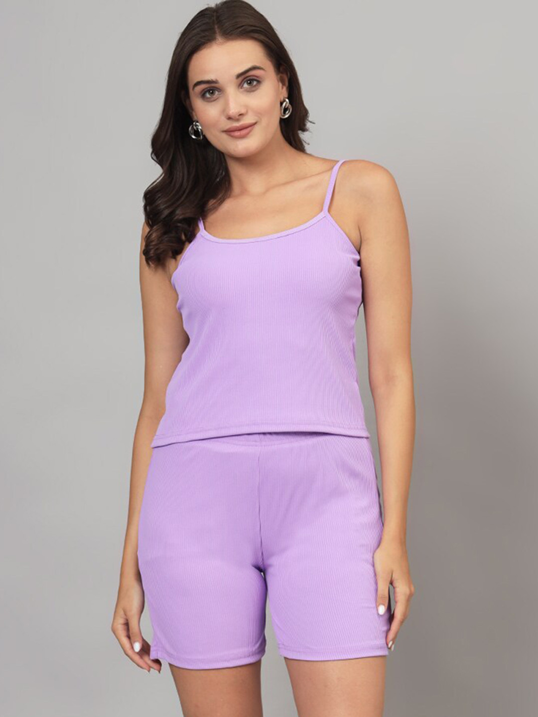 Buy Boleem Shoulder Straps Knitted Night Suit Top With Shorts - Co Ords ...
