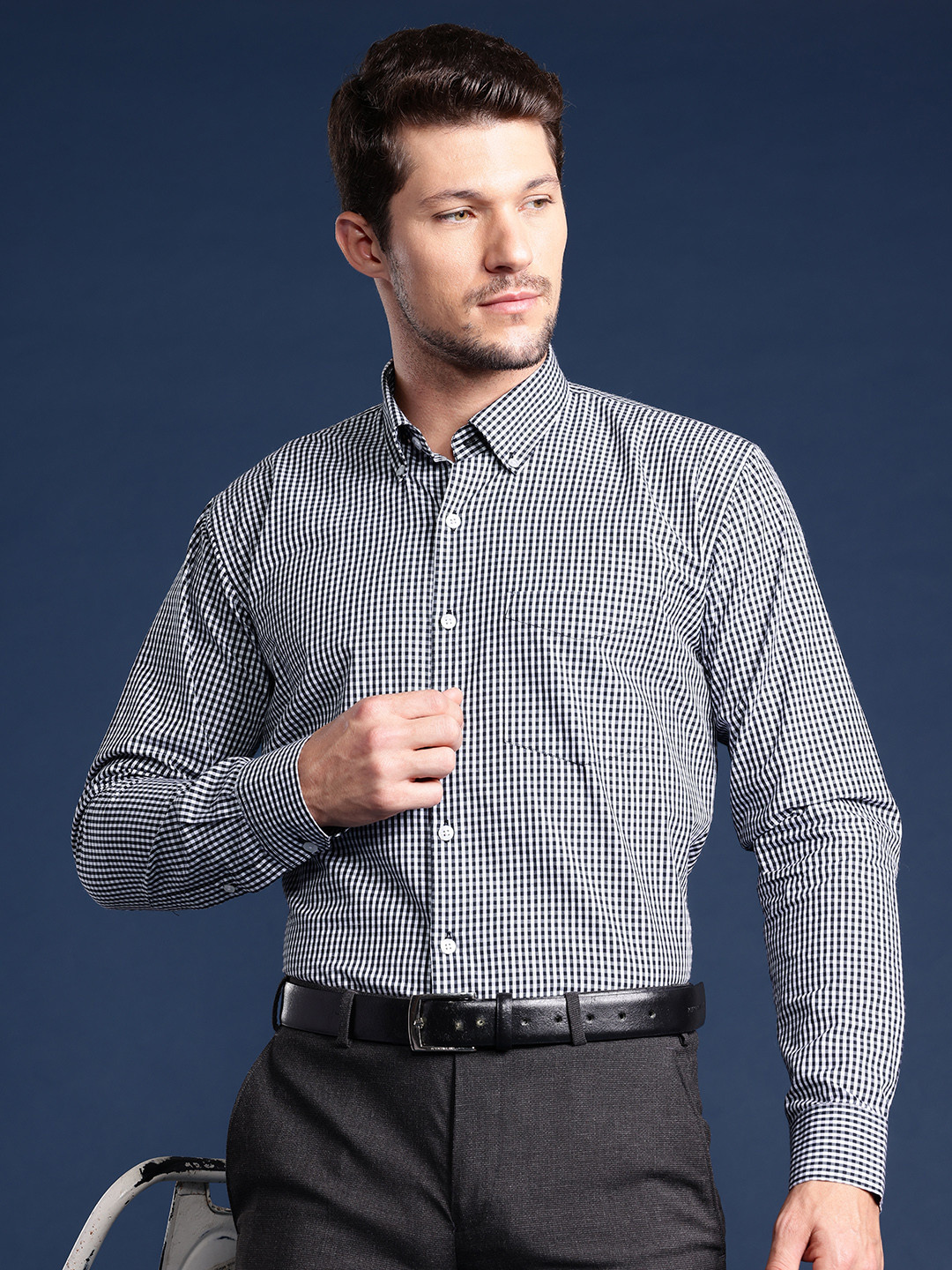 Buy Hancock Slim Fit Gingham Checks Opaque Checked Formal Shirt ...