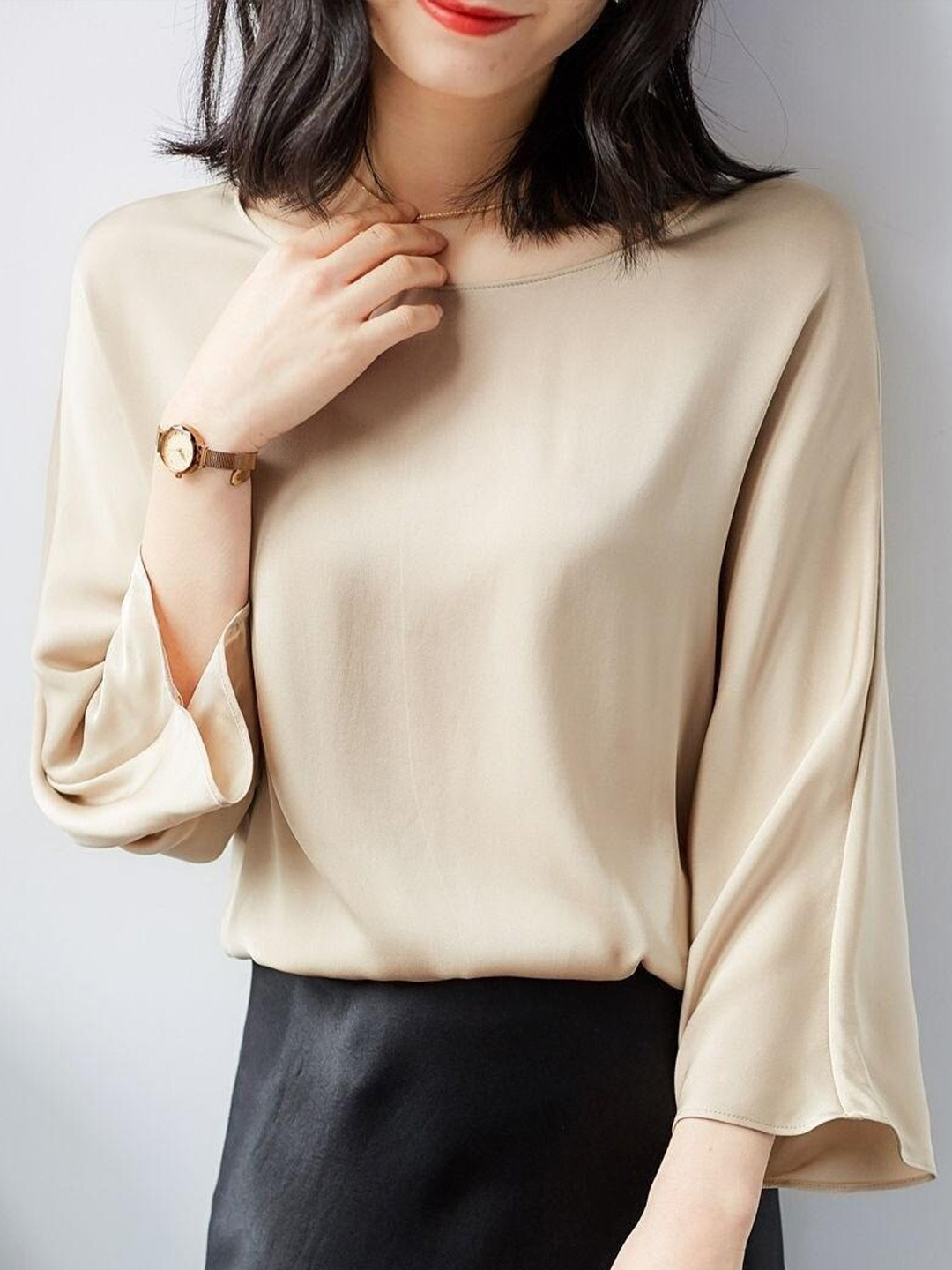 Buy StyleCast Beige Round Neck Flared Sleeves Top - Tops for Women ...