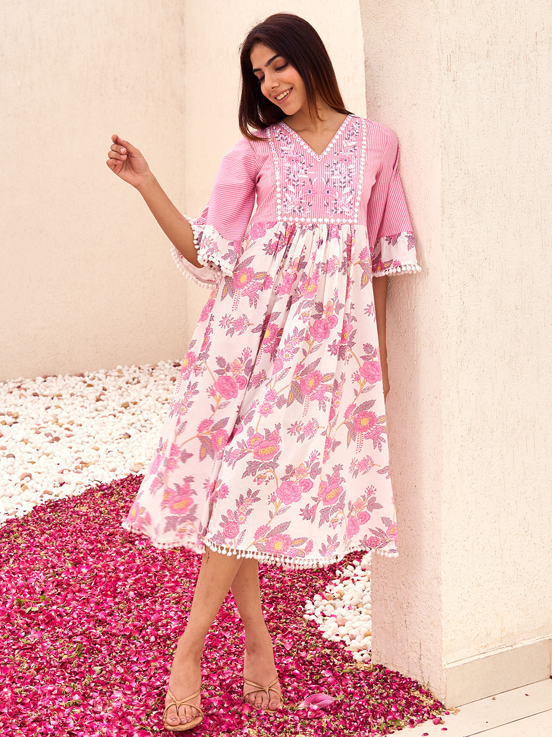 Buy Libas Floral Printed Cotton A Line Dress - Dresses for Women ...