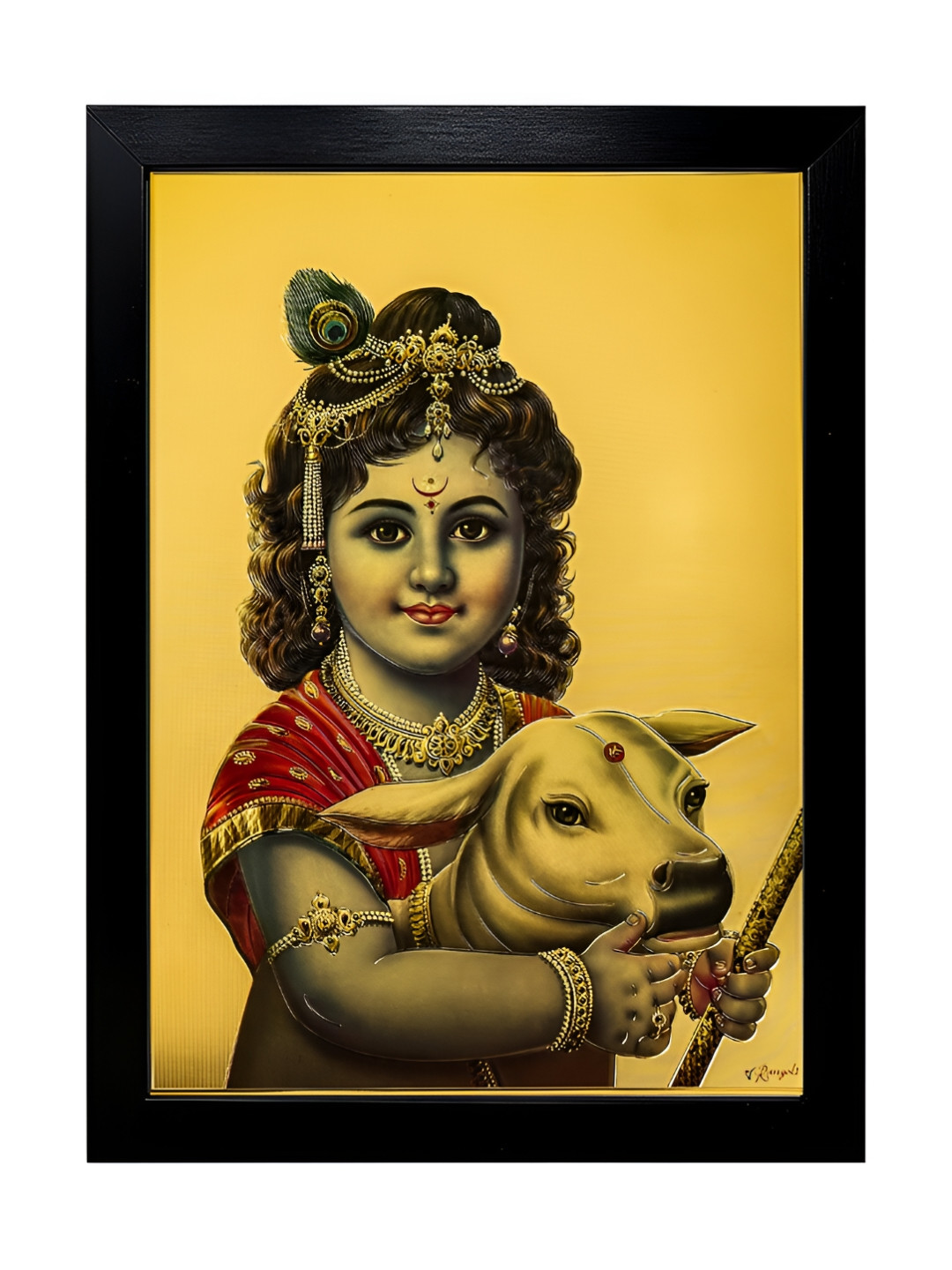 Buy Hawai Black & Red Lord Krishna Religious Wooden Wall Photo Frame ...