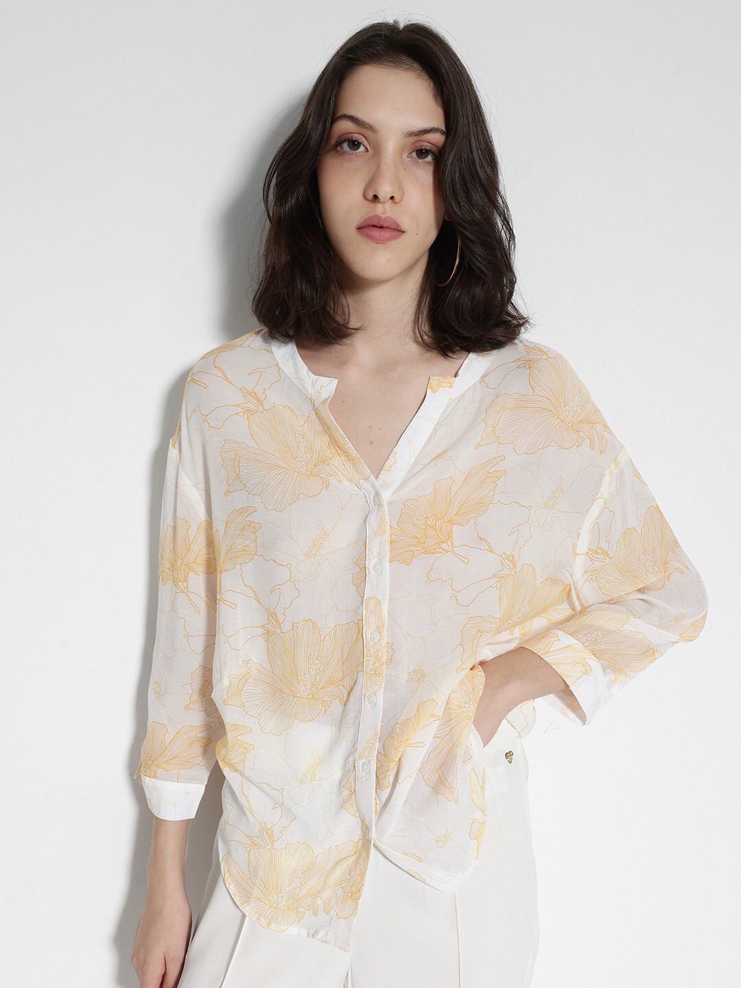 Buy RAREISM Floral Printed Mandarin Collar Cotton Top - Tops for Women ...