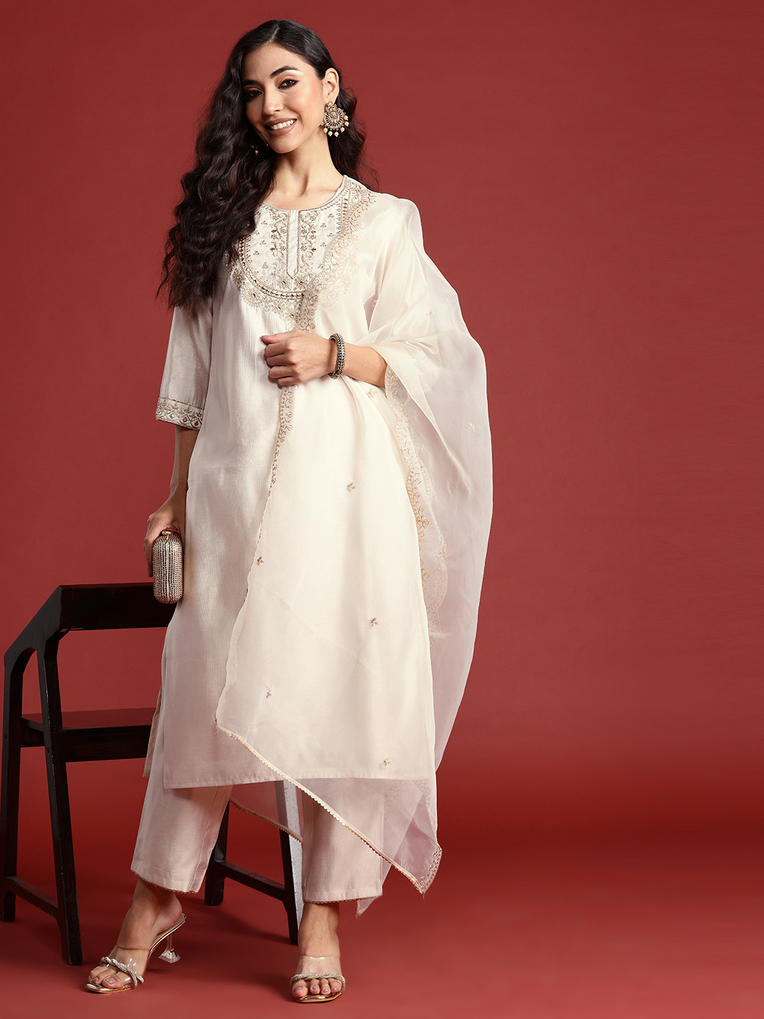 Buy Indo Era Women Ethnic Motifs Embroidered Regular Liva Kurta With ...