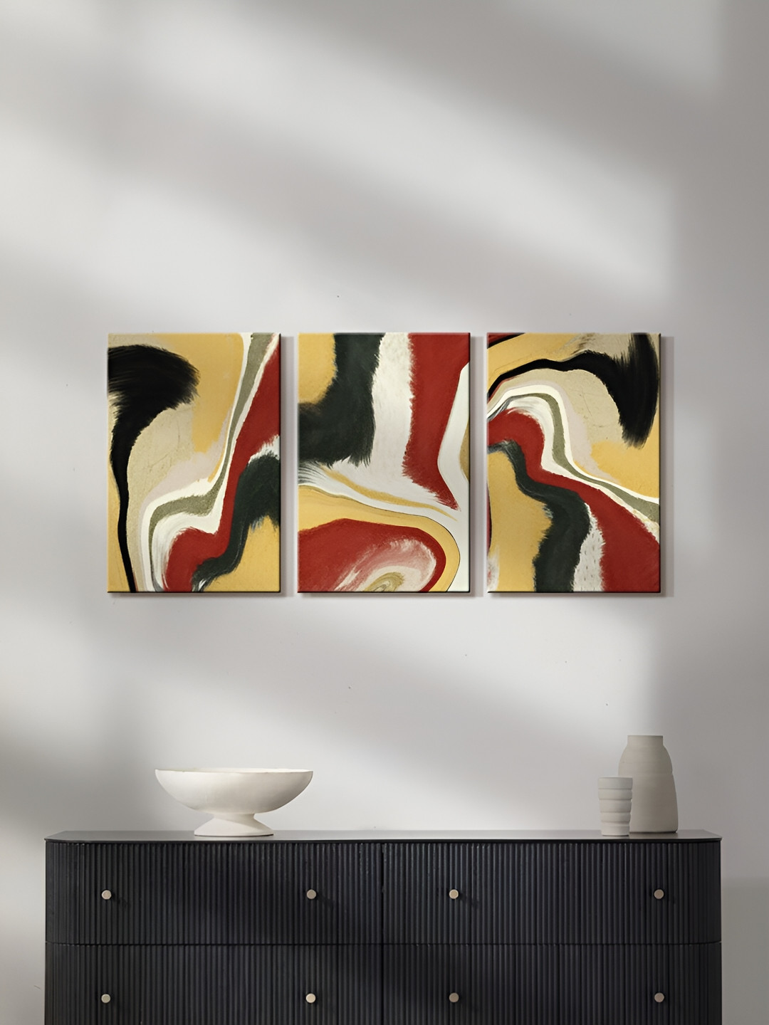 Buy 999Store Black & White 3Pcs Canvas Abstract Wall Paintings - Wall ...