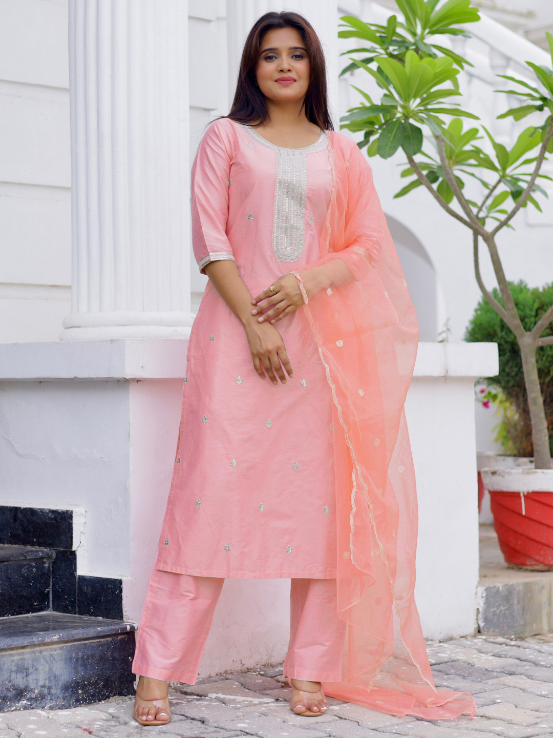Buy Gerua By Libas Floral Embroidered Regular Kurta With Trousers ...