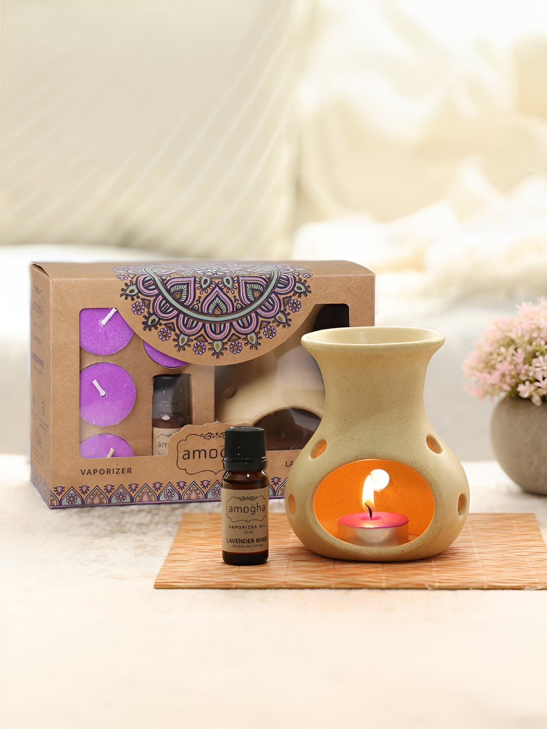 Buy Iris Beige Amogha Lavender Khus Fragrance With 4 Tealights And 10ml Aroma Oil Diffusers ...