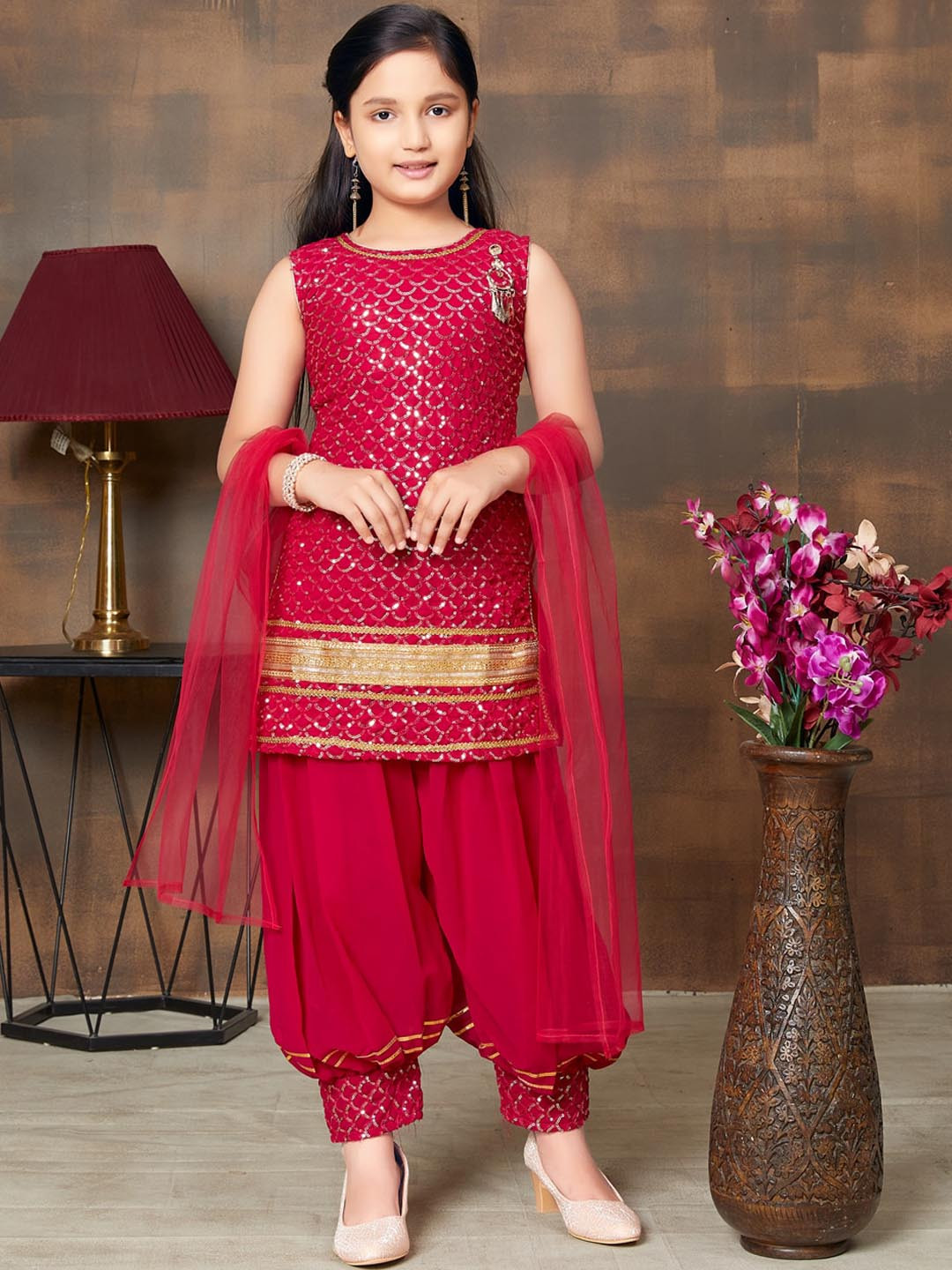 Buy BAESD Girls Embroidered Regular Sequinned Straight Kurta With ...