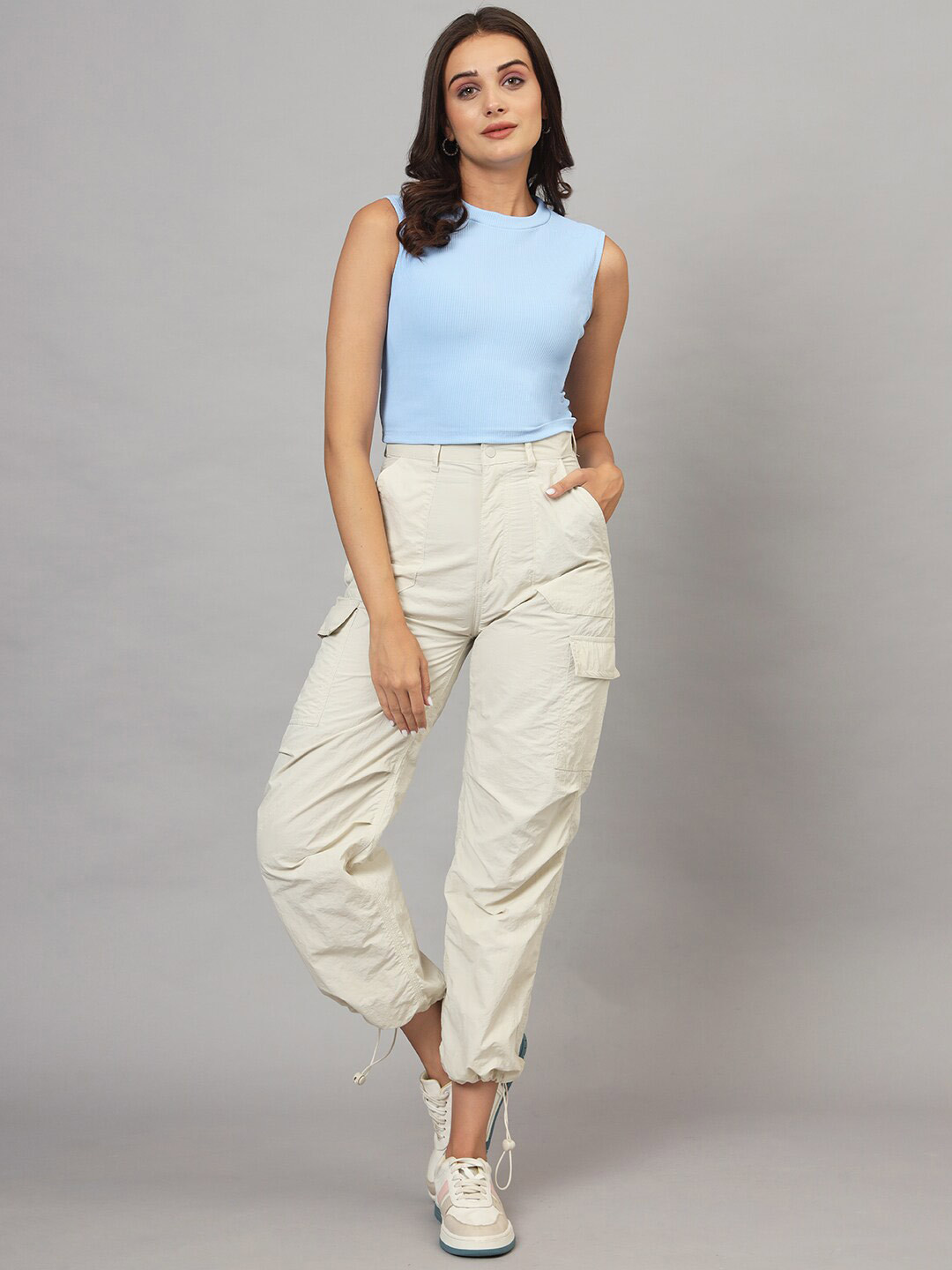 Buy Boleem Striped High Neck Sleeveless Crop Tank Top - Tops for Women ...