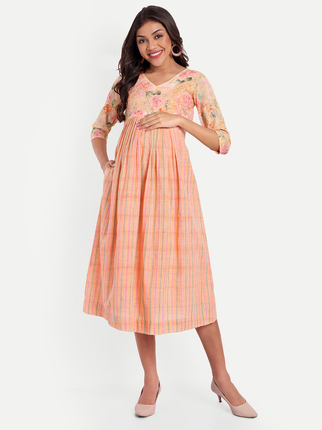 Buy THOTTIL Printed Maternity Empire Midi Dress - Dresses for Women ...