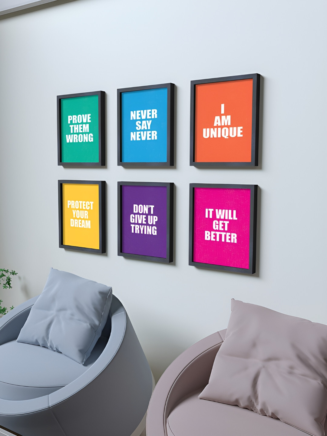 Buy Nest ART Yellow & Blue 6 Pieces Good Thought Wall Art - Wall Art ...