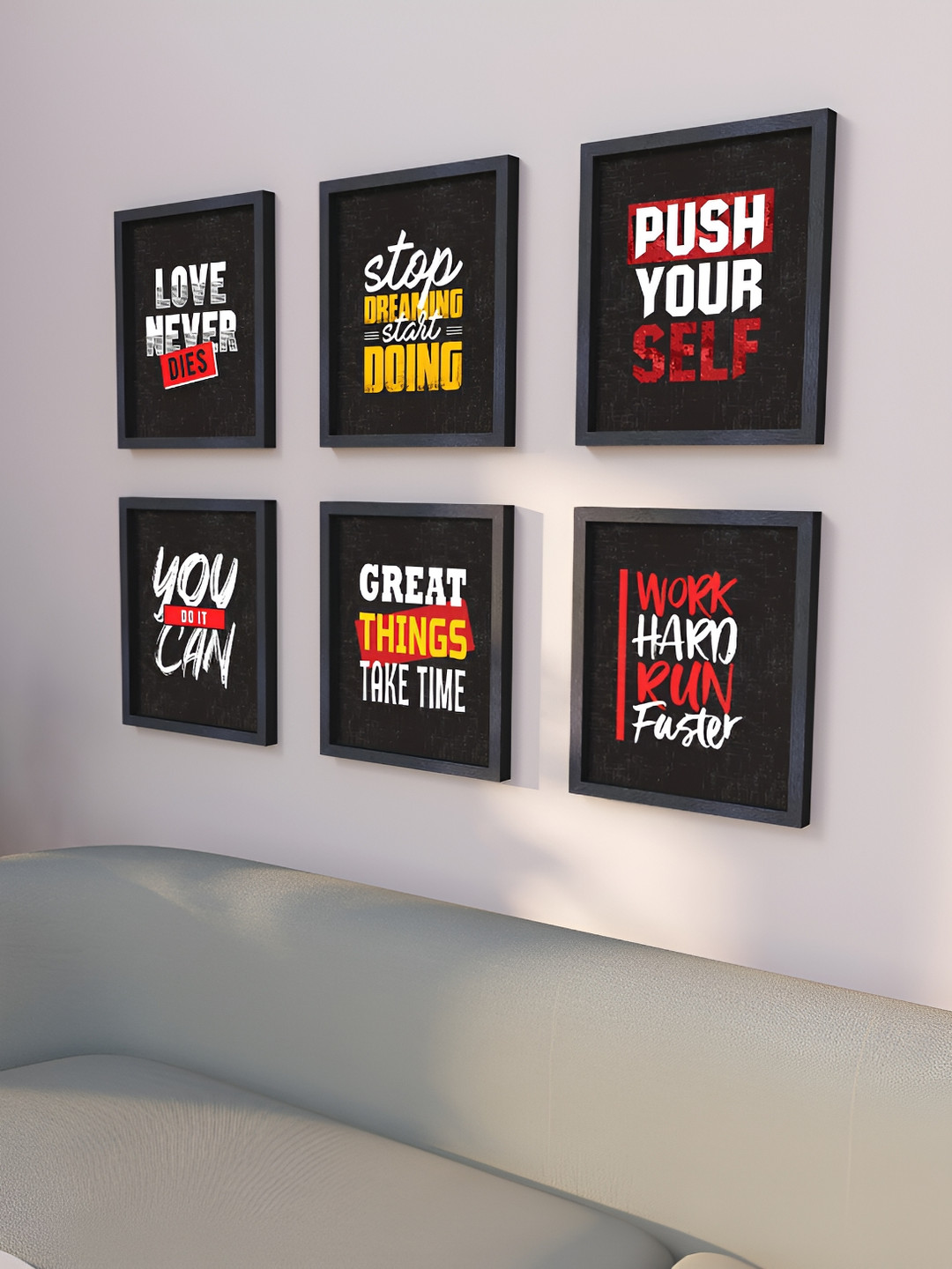 Buy Nest ART Black & Red 6 Pieces Good Thought Wall Art - Wall Art for ...