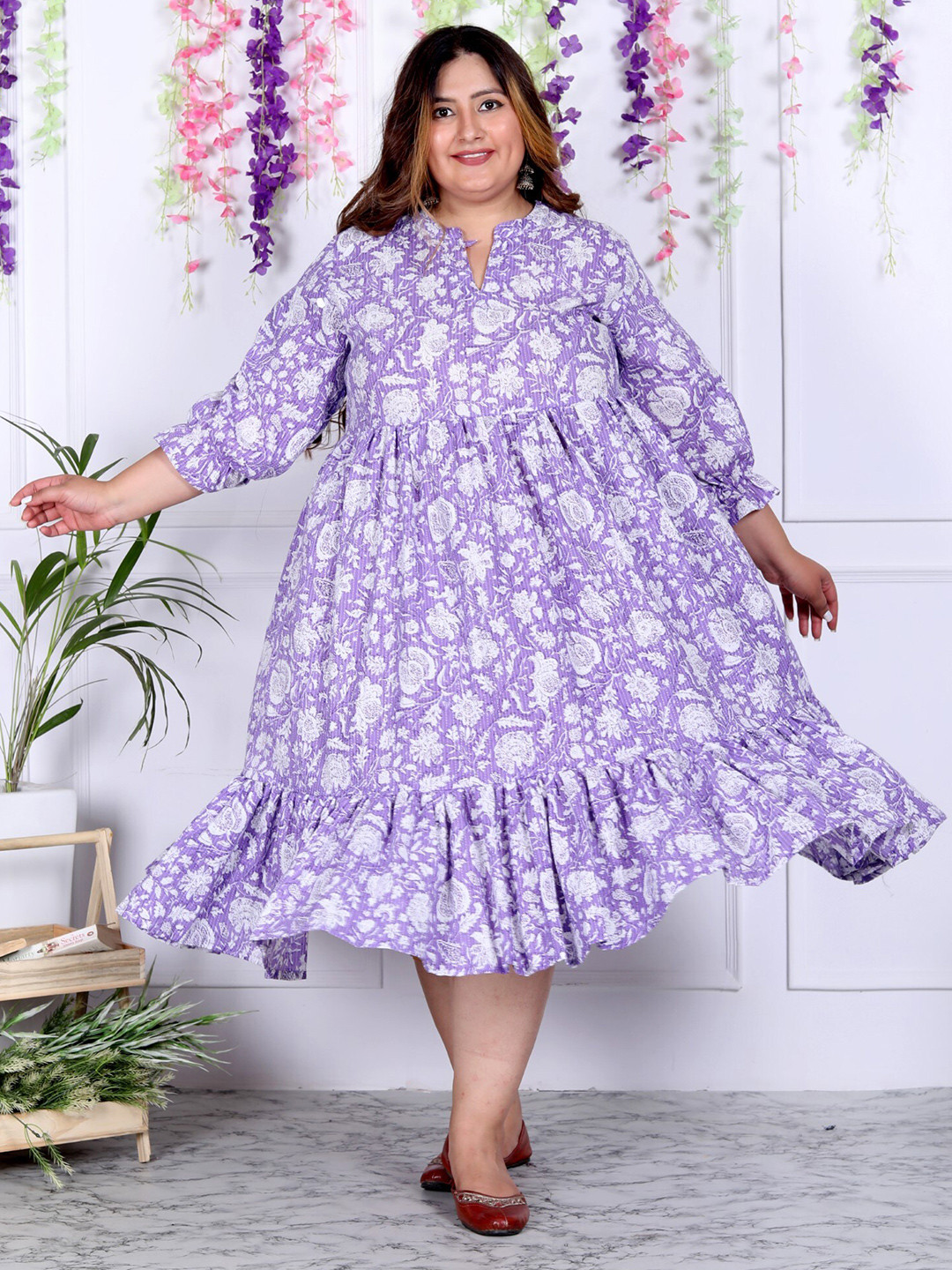 Buy Swasti Plus Size Floral Printed Cotton A Line Midi Dress - Dresses ...