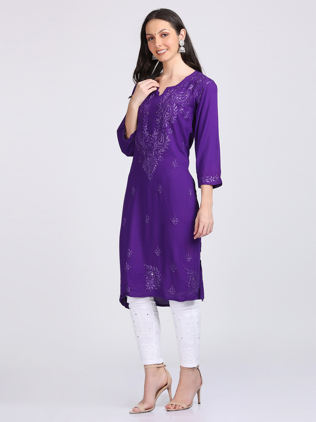 Buy KHAKA Ethnic Motifs Embellished Chikankari Straight Kurta - Kurtas ...