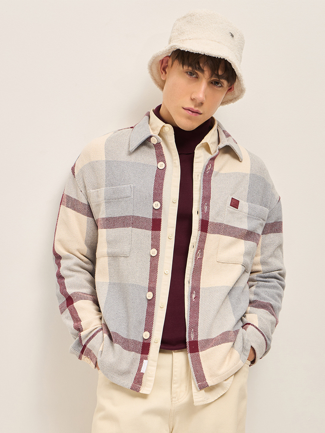 Buy THE BEAR HOUSE Men Checkered Relaxed Fit Shacket - Shackets for Men ...