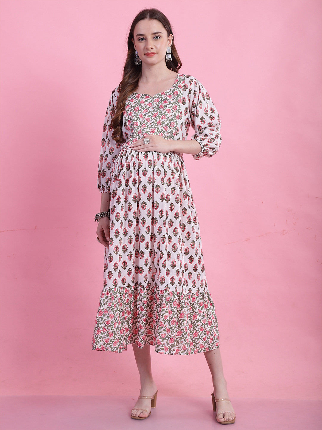 Buy Roly Poly Ethnic Motifs Printed Maternity Fit & Flare Midi Dress ...