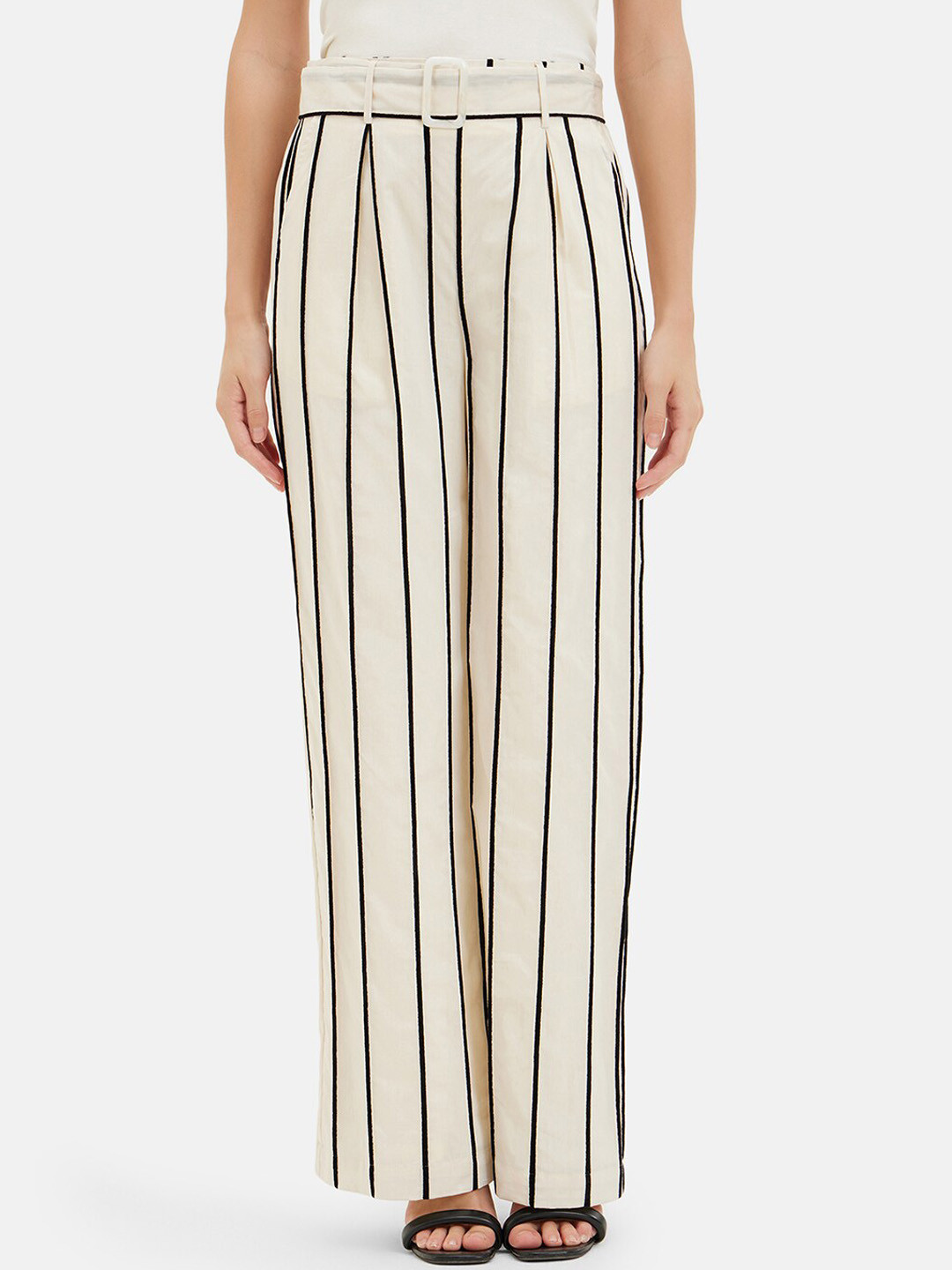 Buy Kazo Women Striped High Rise Parallel Trousers - Trousers for Women ...