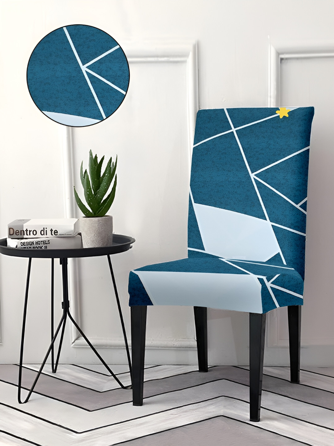 Buy Aura Blue & White 6Pcs Printed Stretchable Chair Covers - Chair ...