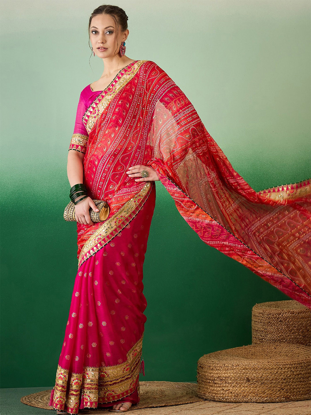 Buy KAVINDI Bandhani Embroidered Pure Chiffon Bandhani Saree - Sarees ...