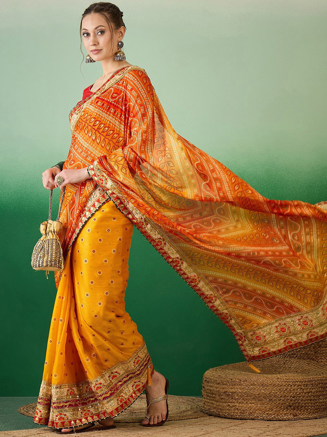 Buy KAVINDI Bandhani Pure Chiffon Bandhani Saree - Sarees for Women ...