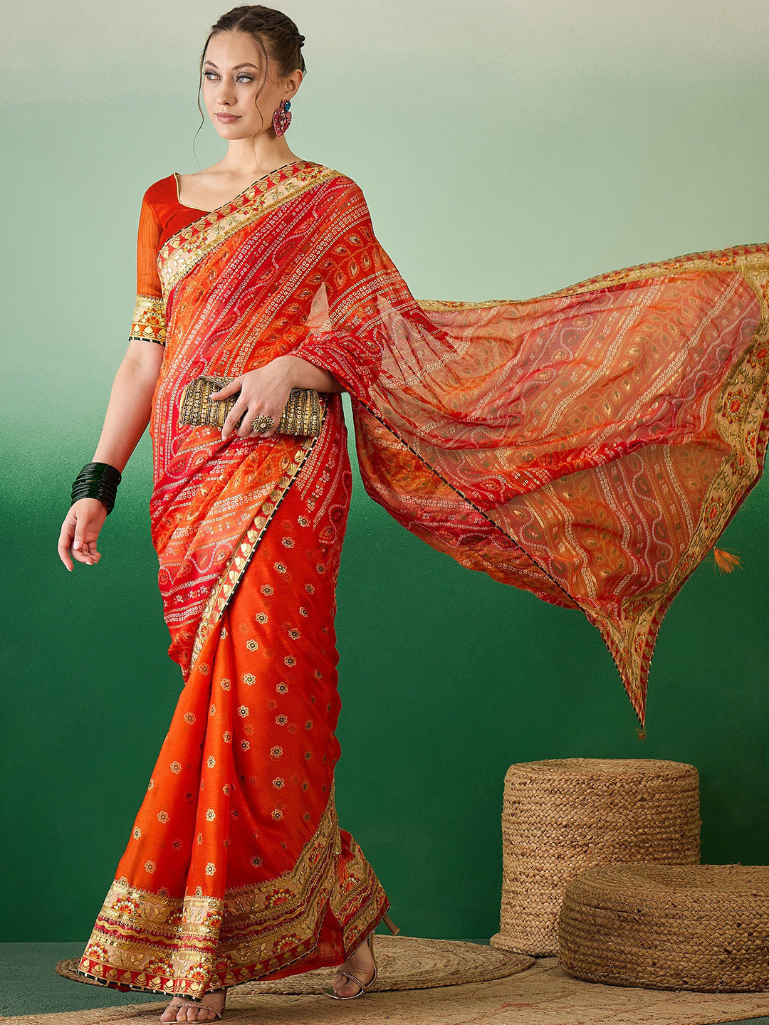 Buy KAVINDI Bandhani Embroidered Pure Chiffon Bandhani Saree - Sarees ...