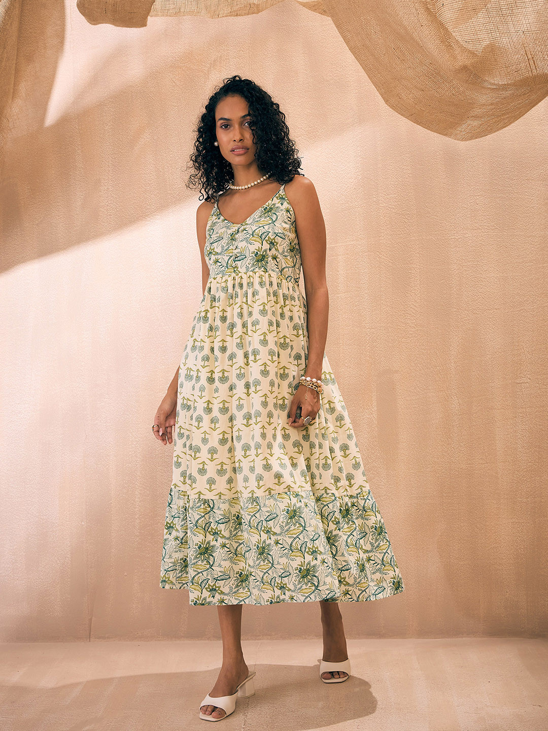 Buy Pink Paprika By SASSAFRAS Floral Print Cotton Fit & Flare Midi ...